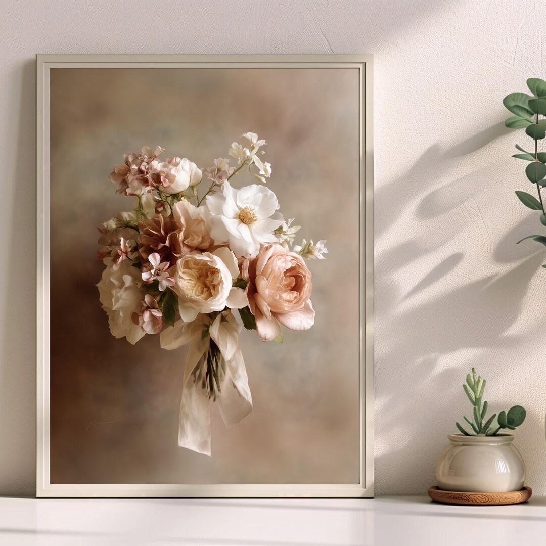 Blush Floral Bouquet Art Print, Romantic Valentine's Gift (digital ...