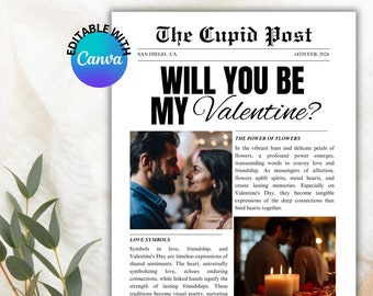 Valentines Cupid Post Newspaper | Editable Canva Template | Custom ...