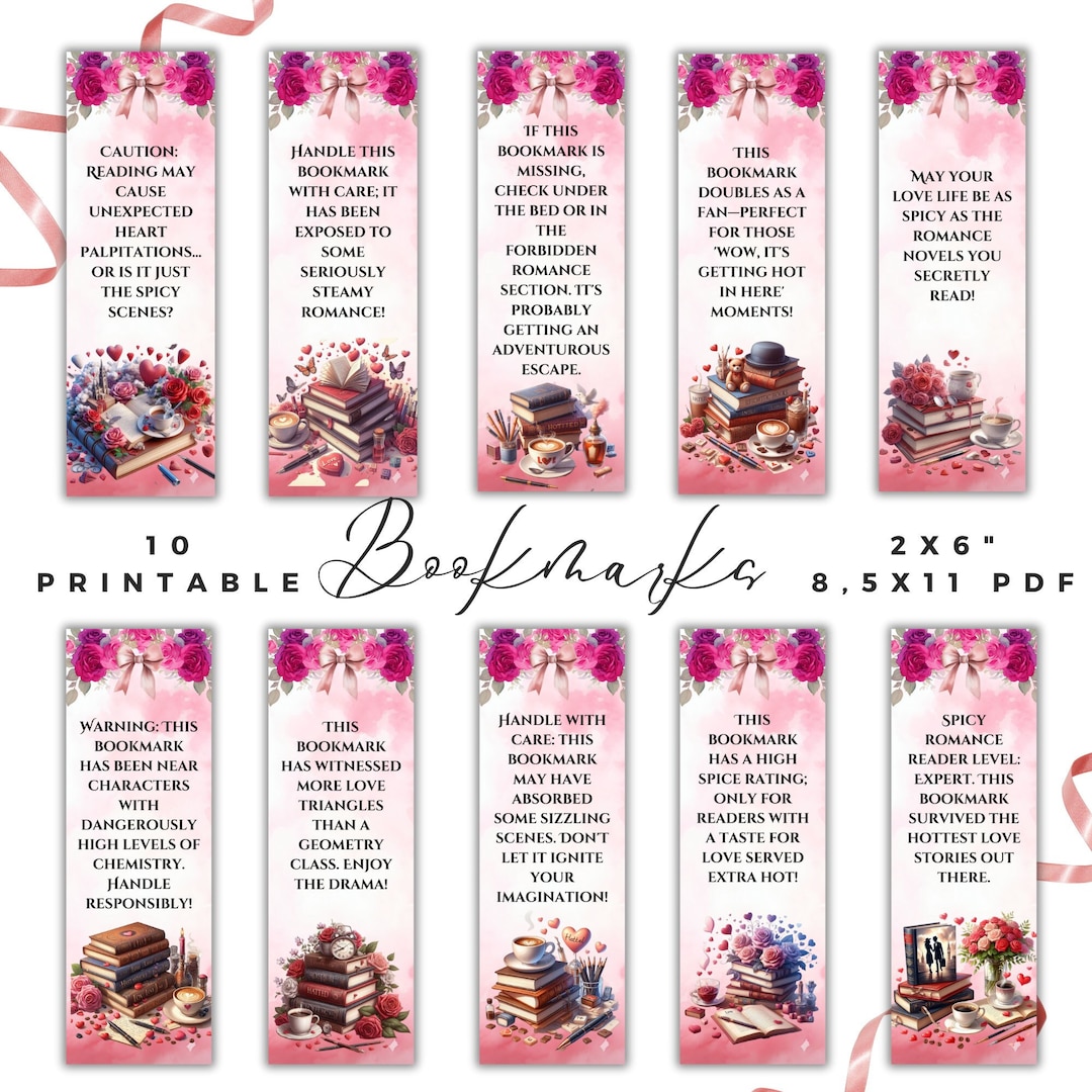 Printable Romance Bookmarks Cute Bookmark Romance Reader Book Club Gift ...