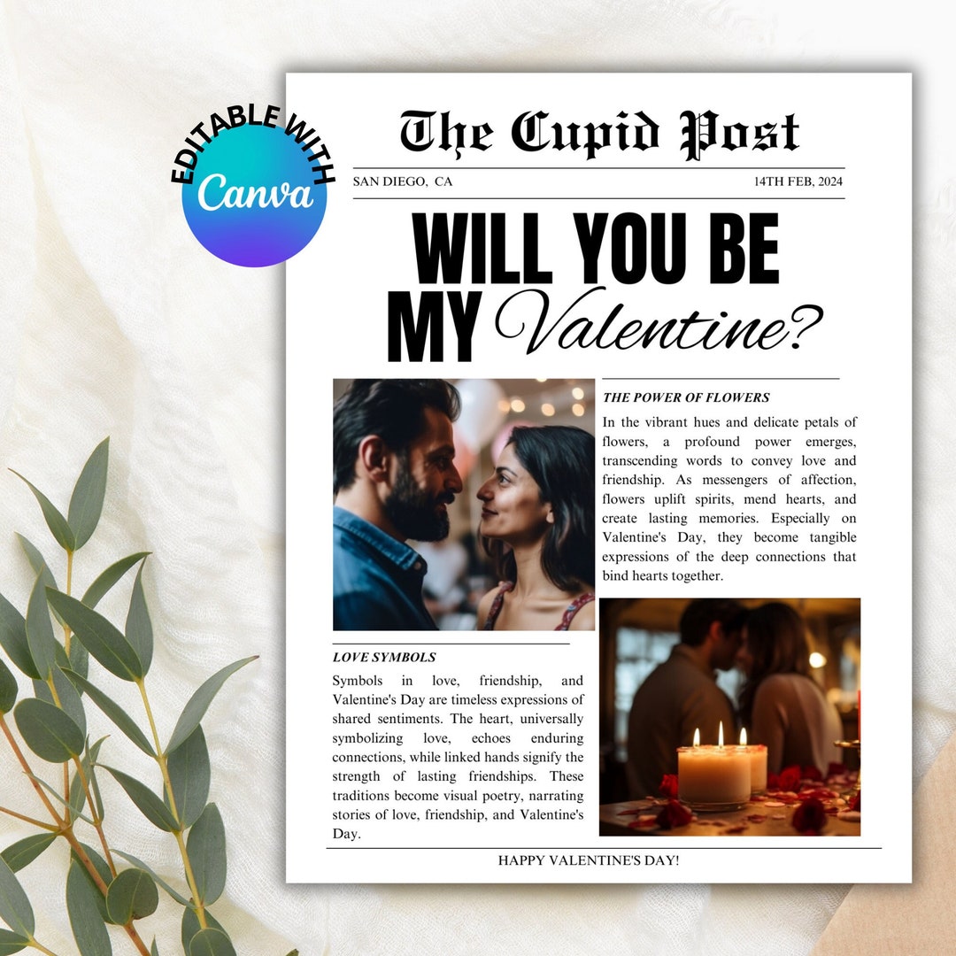 Periódico de San Valentín Cupido Post / Plantilla Canva editable ...