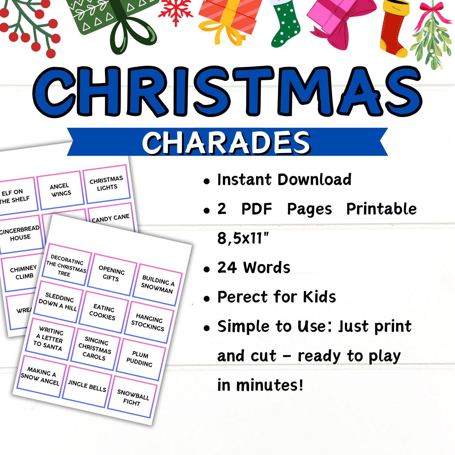 Christmas Charades Game for Kids Holiday Game for Christmas Party ...
