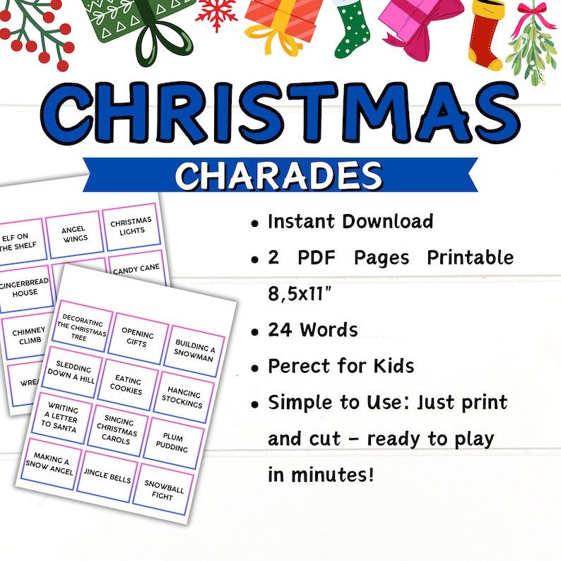 Christmas Charades Game for Kids | Holiday Game for Christmas Party ...