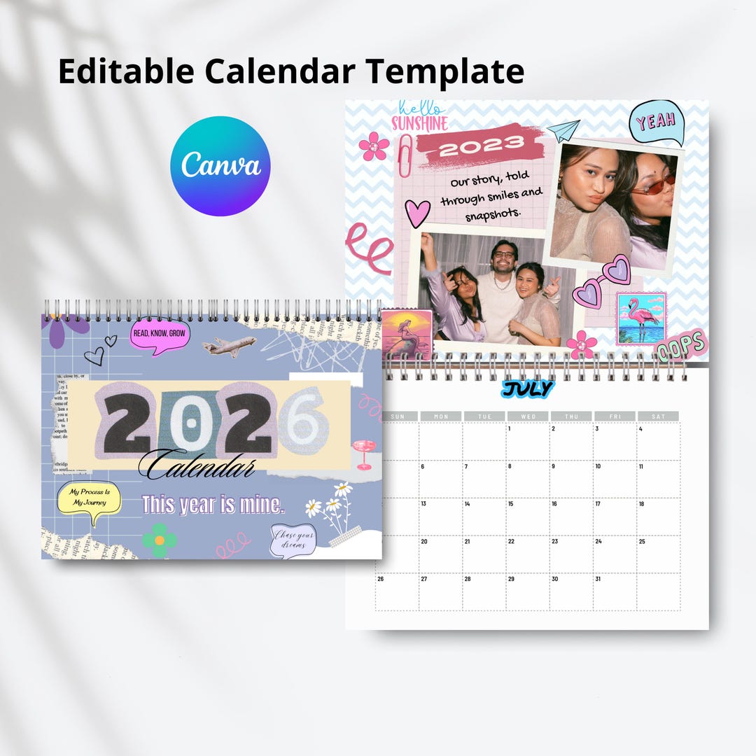 Editable Calendar Template – Digtal Scrapbook Calendar 2026 ...
