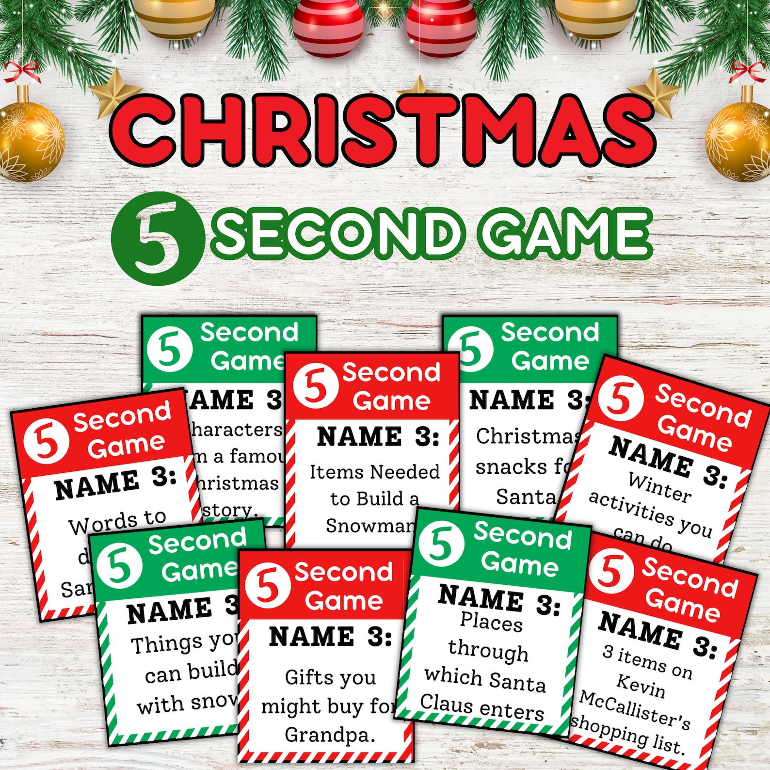 Christmas 5 Second Game | Printable Holiday Party Activity (PDF) - Etsy