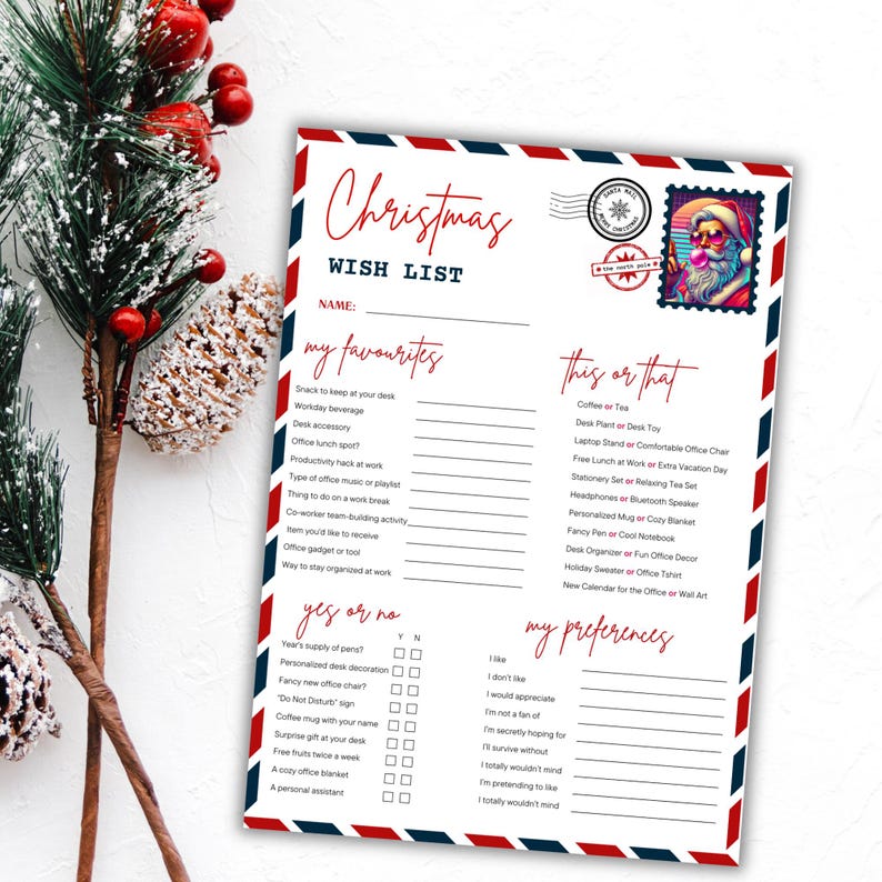 Christmas Wish List Printable, Adult Christmas List, Coworker Secret ...