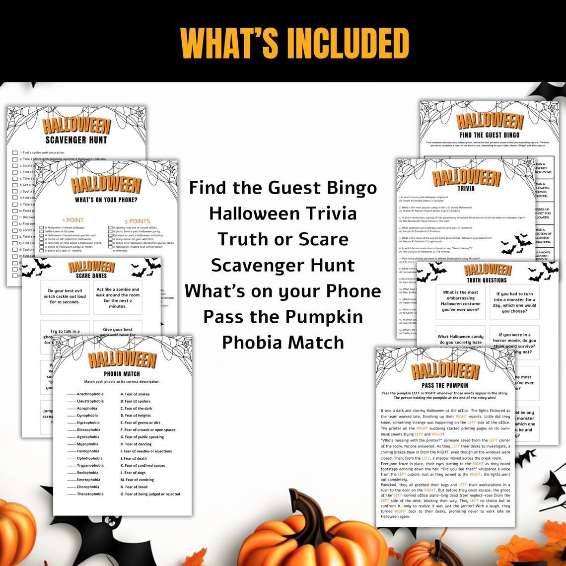 Printable Halloween Game Bundle, Halloween Party Game, Halloween Trivia ...