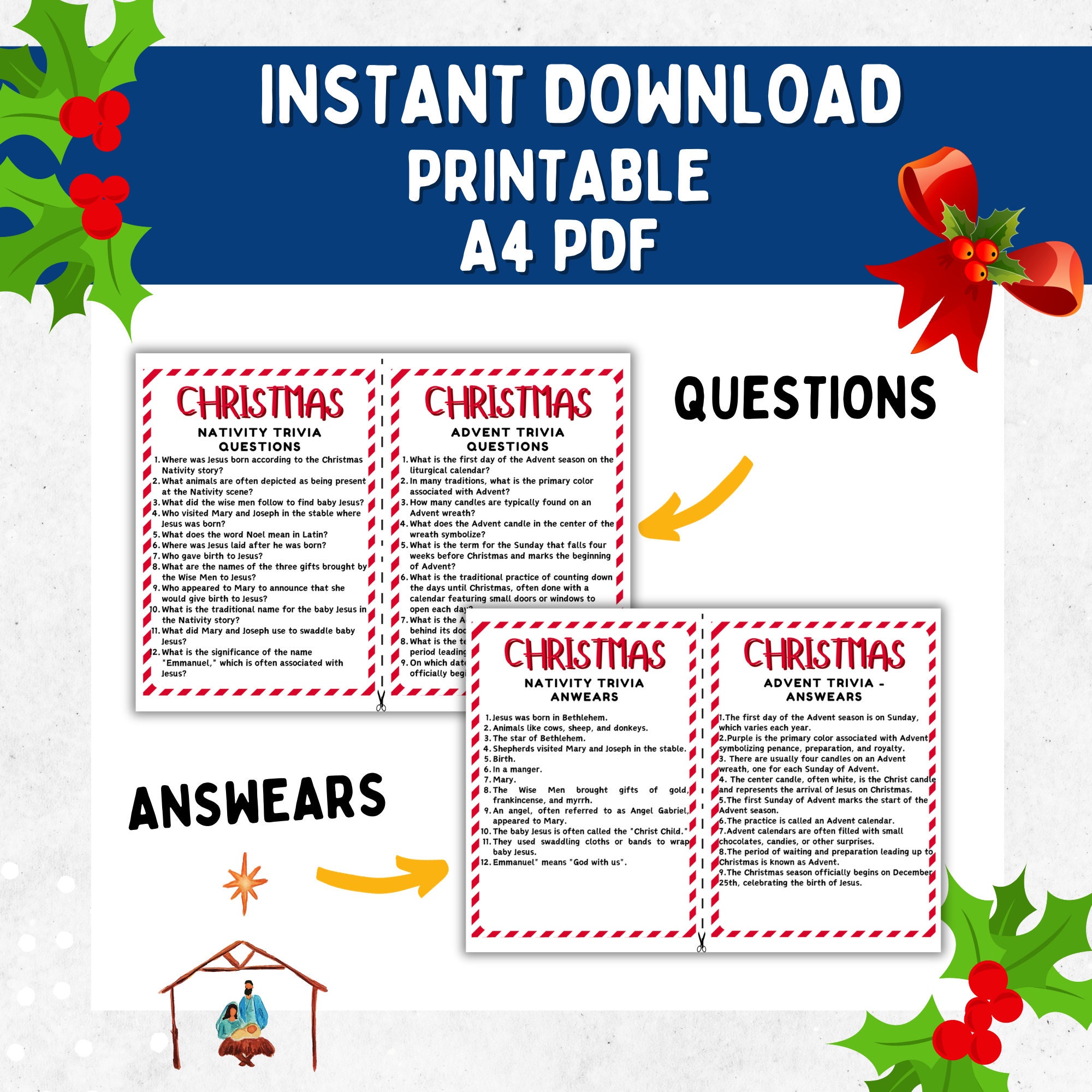 Christmas Trivia Game for Kids - Bible Christmas Trivia | Printable ...