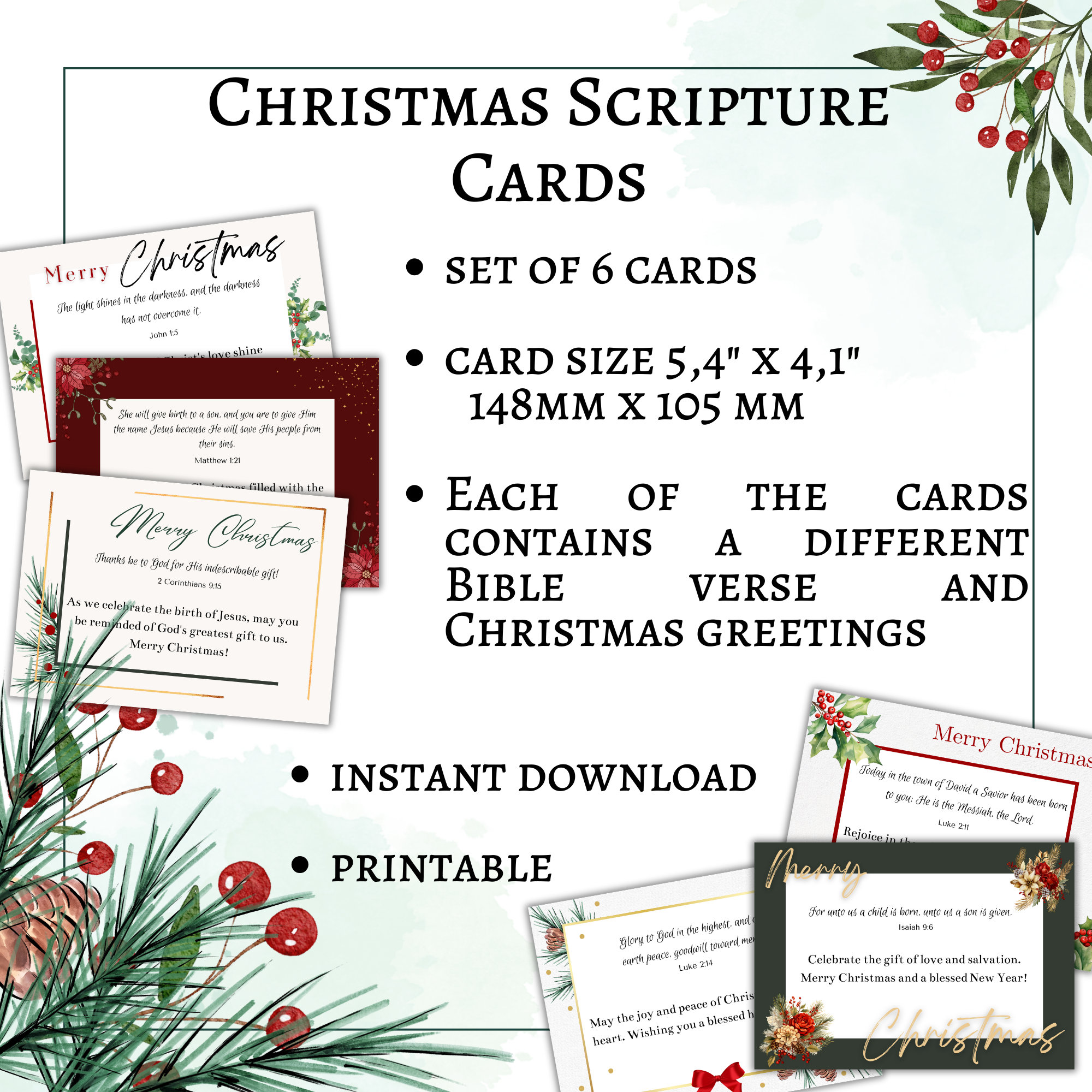 Christmas Scripture Cards | Printable Christmas Bible Verses for Cards ...