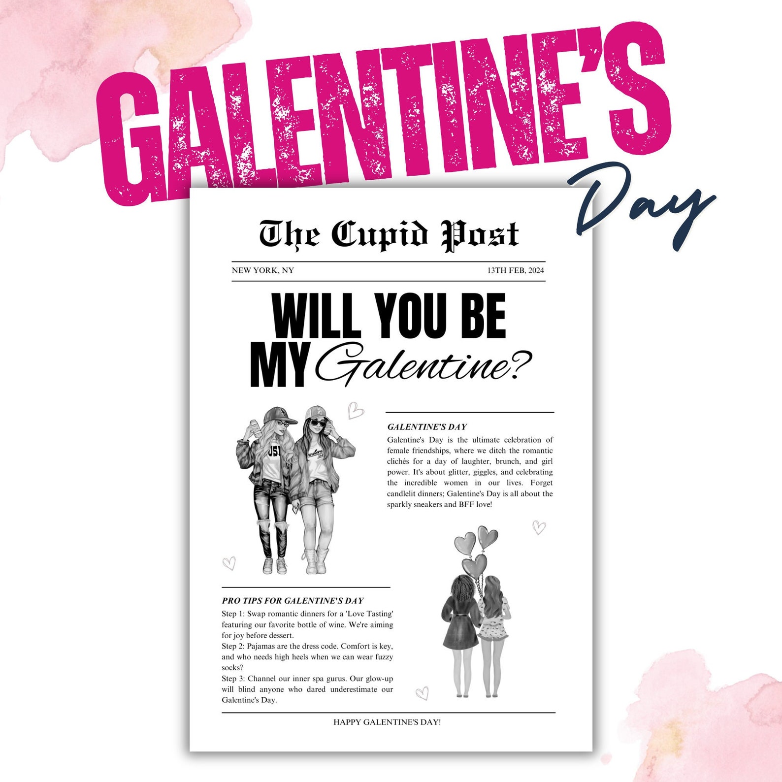 Galentine's Cupid Post Newspaper | Printable Gift Wrap (digital ...