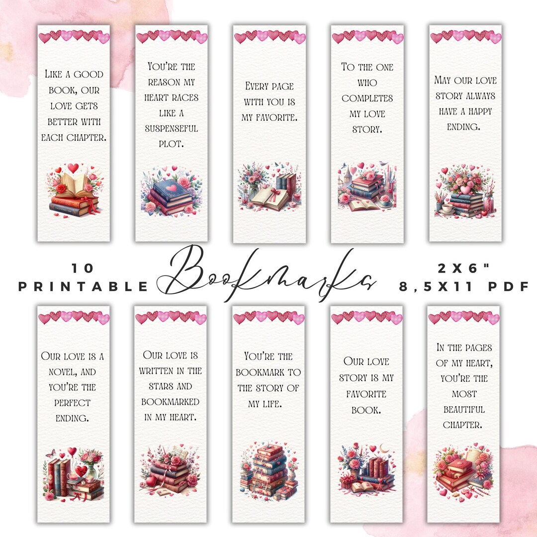Valentine Printable Bookmarks | Digital Printable Bookmarks | Cute ...