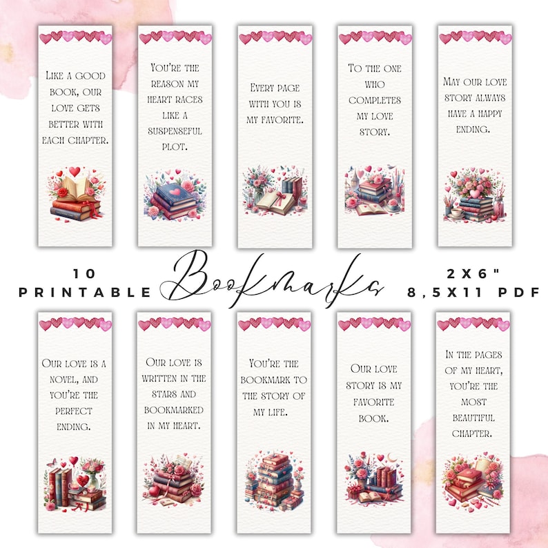 Valentine Printable Bookmarks Digital Printable Bookmarks Cute ...
