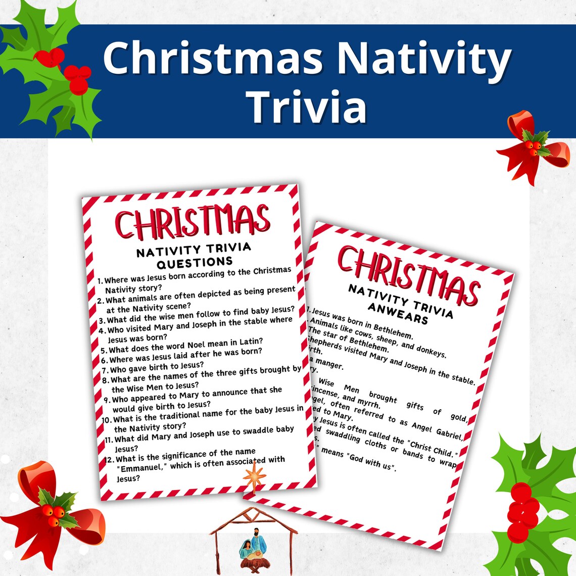 Christmas Trivia Game for Kids - Bible Christmas Trivia | Printable ...