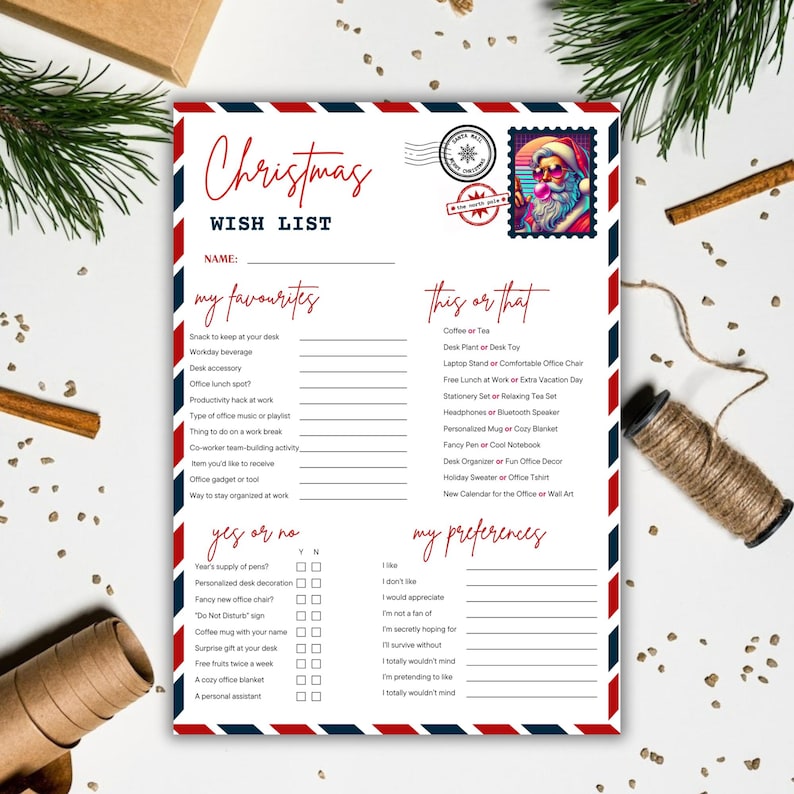 Christmas Wish List Printable, Adult Christmas List, Coworker Secret ...