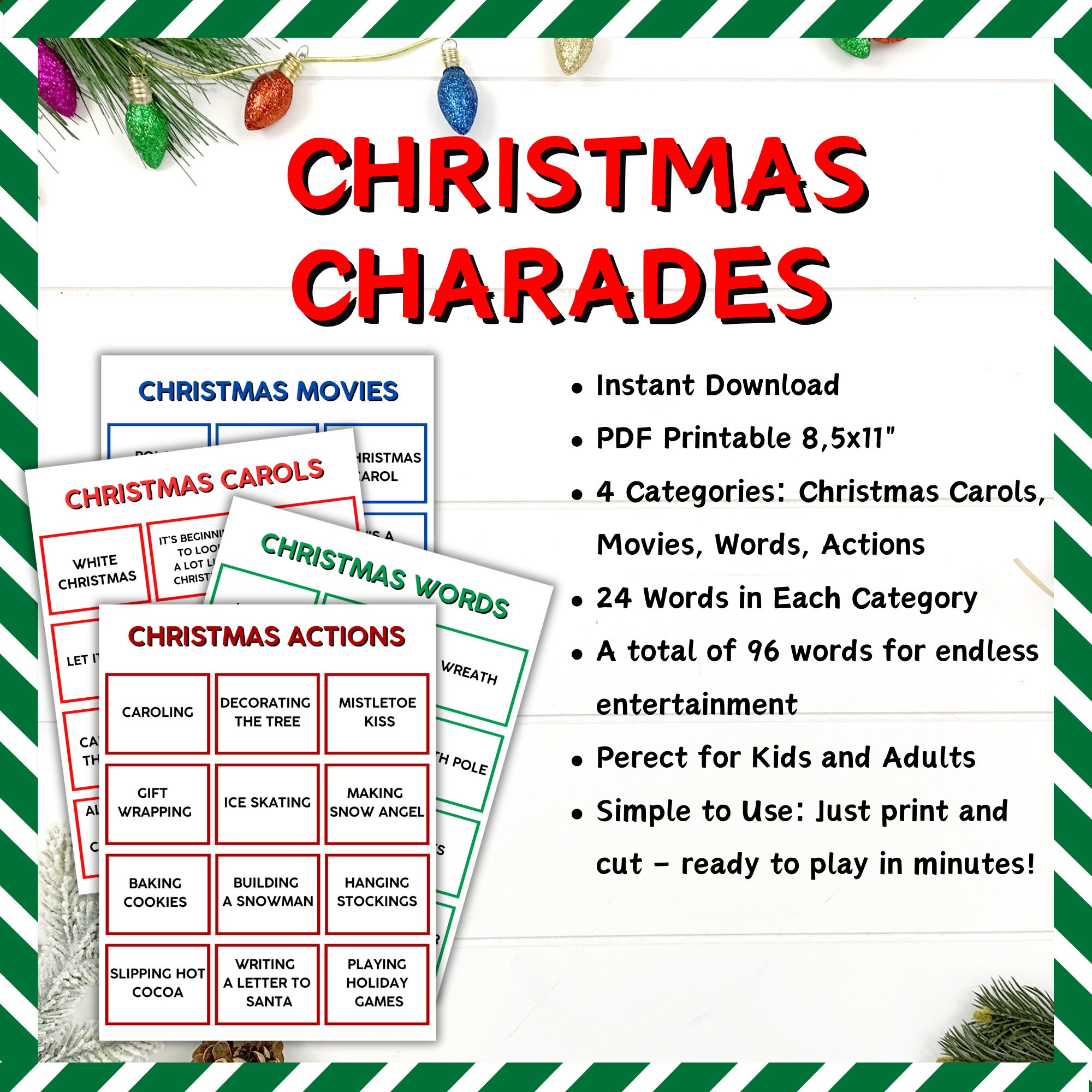 Christmas Charades Game Holiday Game for Christmas Party Printable ...