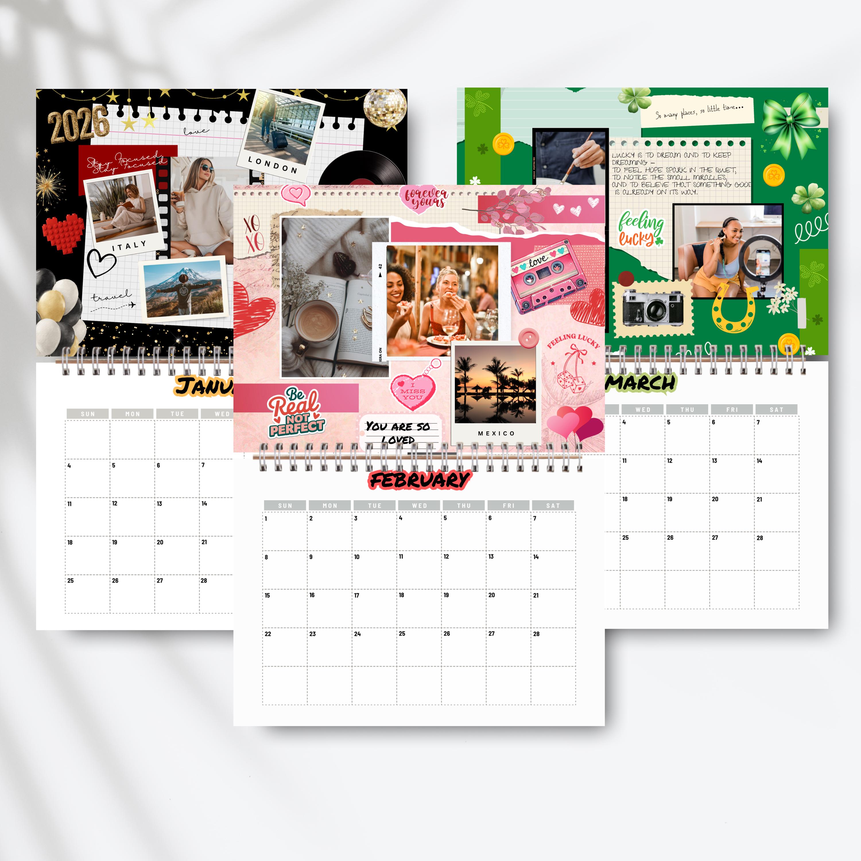 Editable Calendar Template – Digtal Scrapbook Calendar 2026 ...