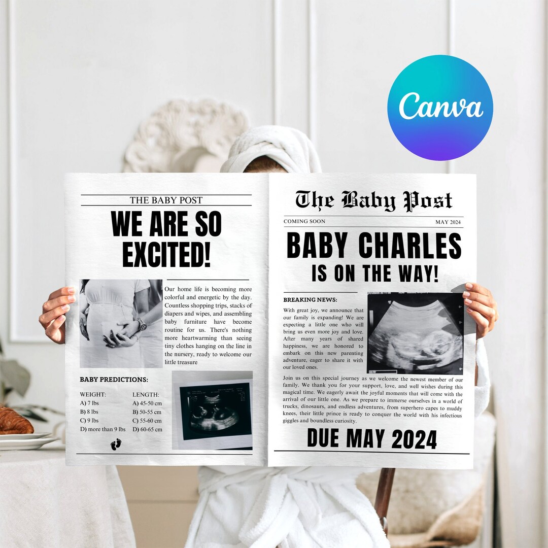 Pregnancy Announcement Newspaper Template | Canva Editable Newspaper ...