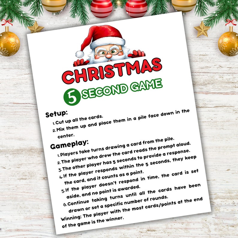 Christmas 5 Second Game | Printable Christmas Game | 5 Second Rule ...