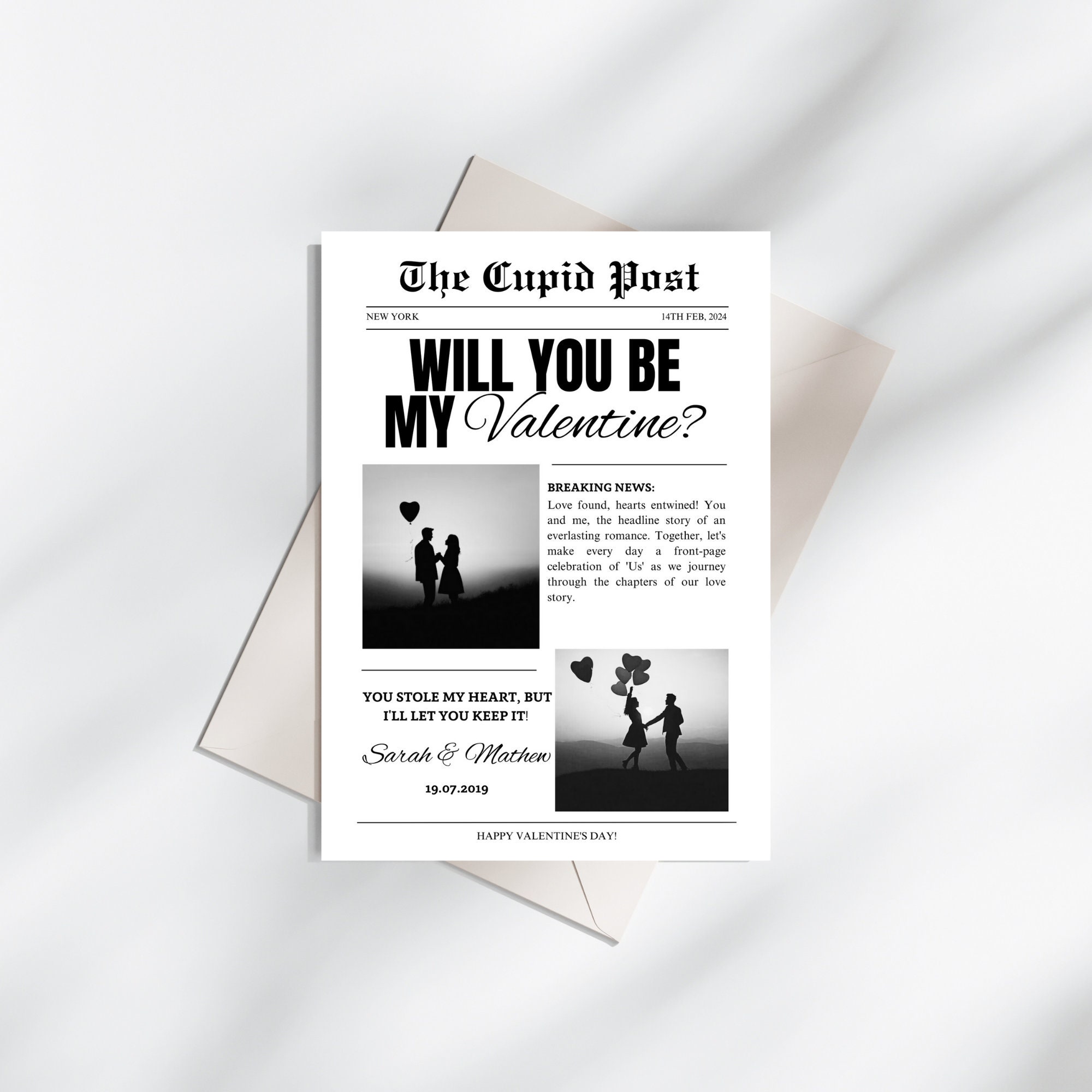 Personalised Valentines Cupid Post Newspaper Page | Will You Be My ...