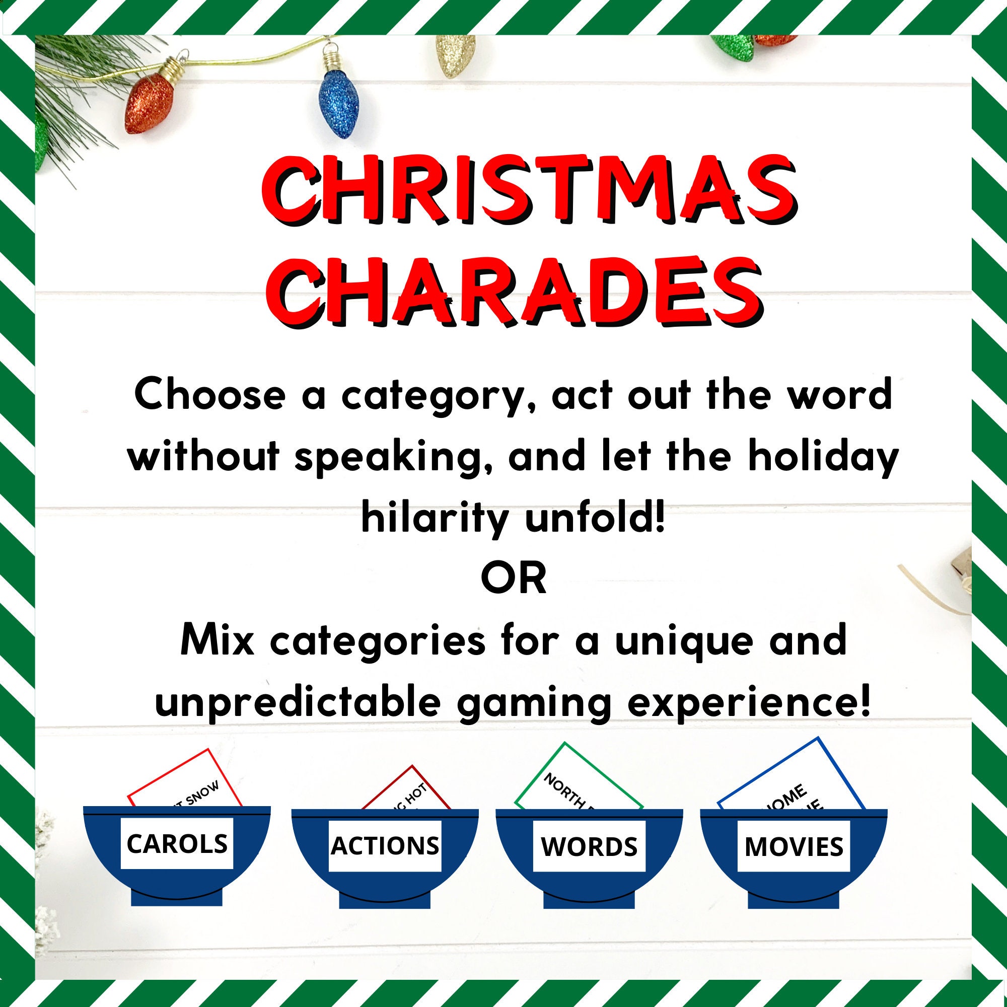 Christmas Charades Game Holiday Game for Christmas Party Printable ...