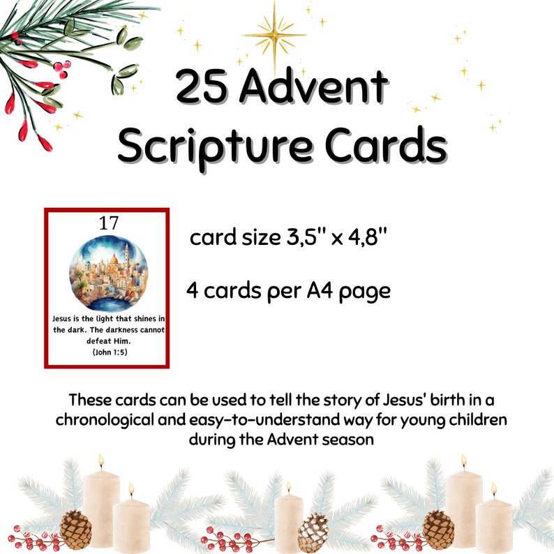 Advent Scripture Cards Printable Nativity Advent Calendar Kids Advent Picture Cards Christmas ...