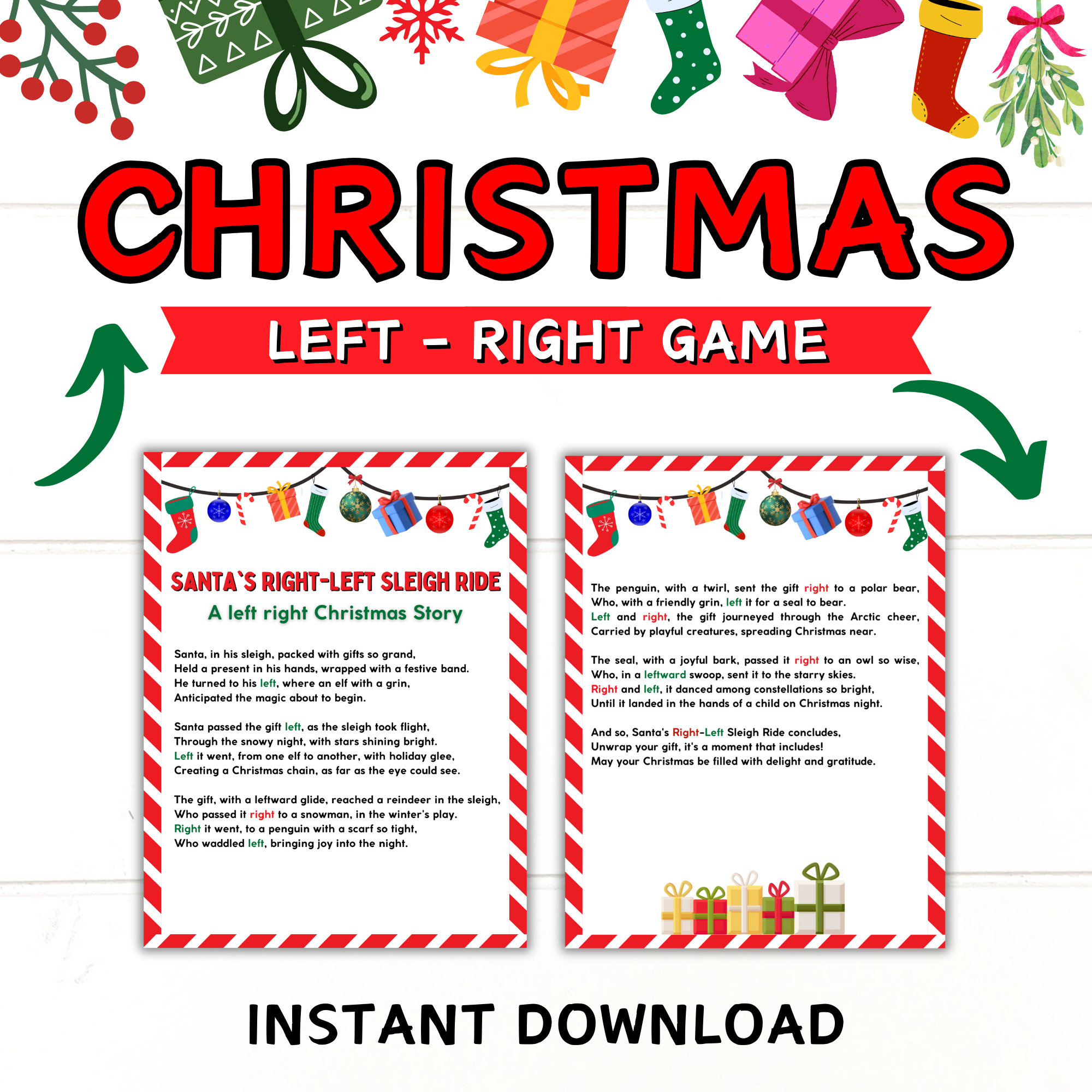 Left Right Christmas Game | Printable Christmas Games | Left Rifgt ...