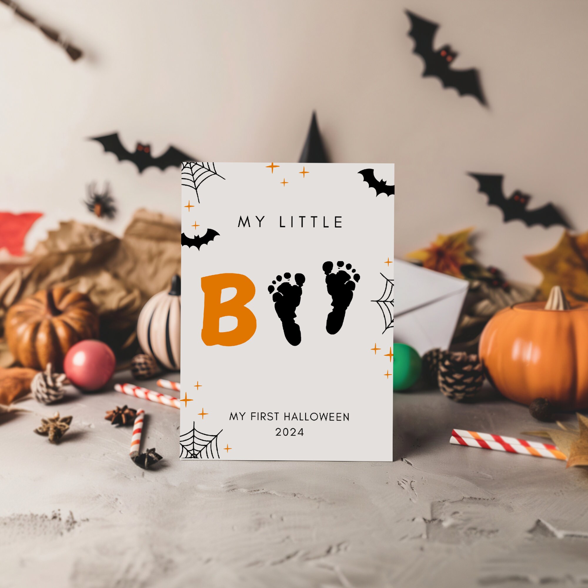 Halloween Footprint Art, Halloween Baby Footprint Keepsake, Babys First ...