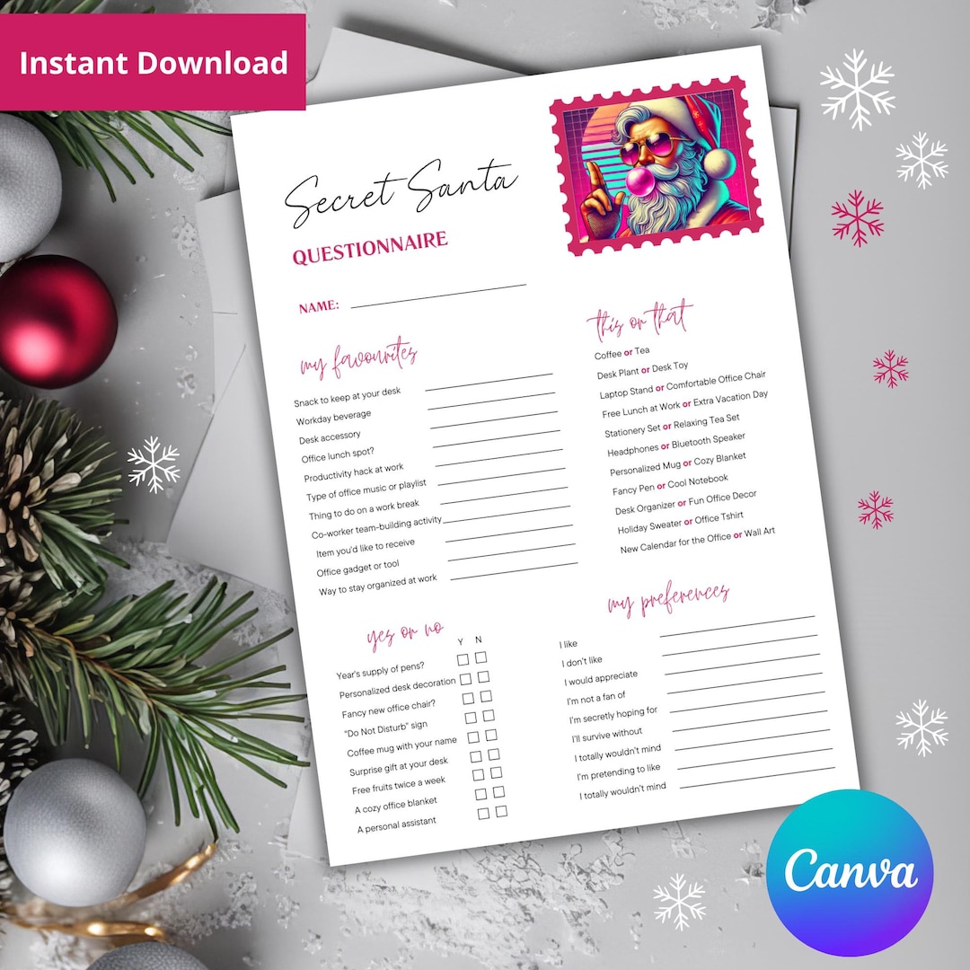Christmas Employee Wish List, Printable Secret Santa Questionnaire ...