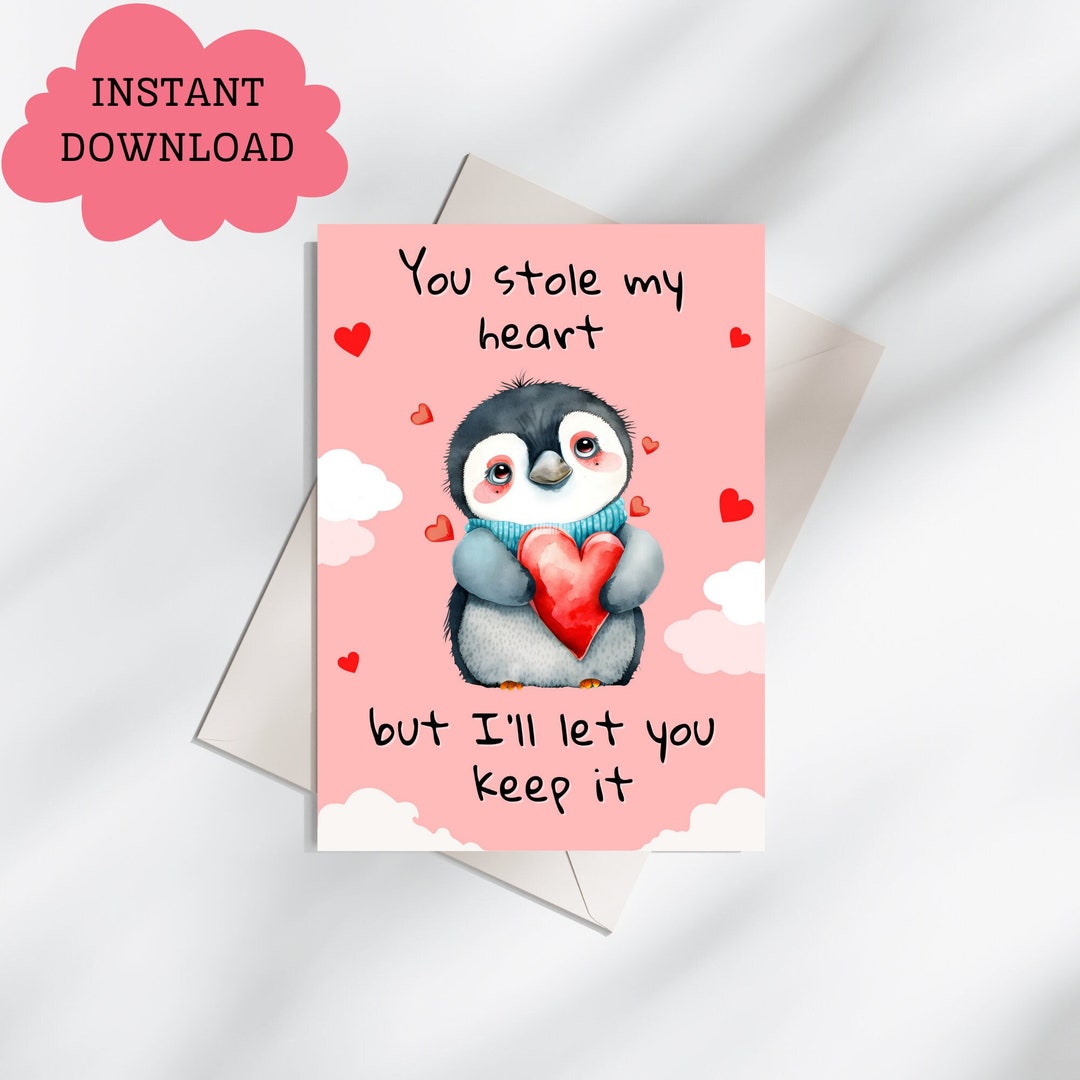 Printable Valentine Penguin Card | Cute Penguin Love Card | Instant ...