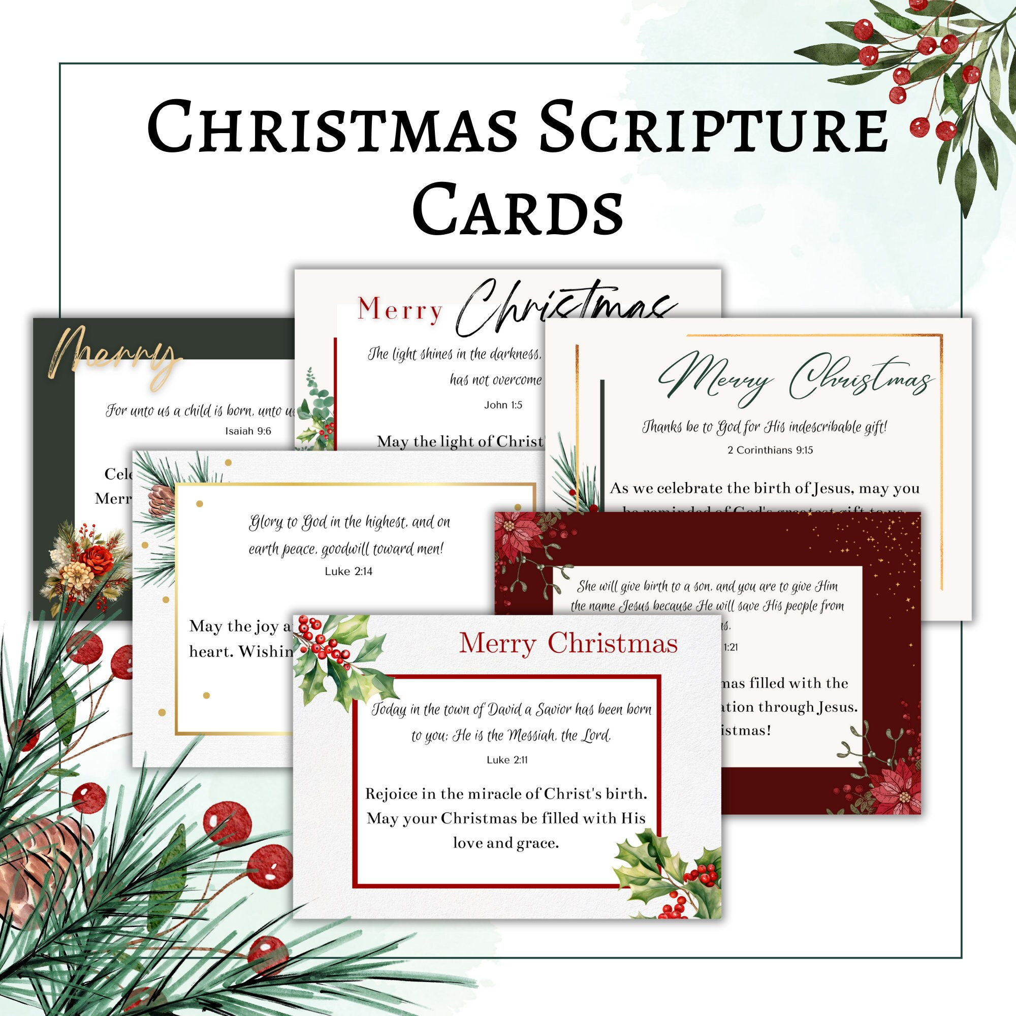 Christmas Scripture Cards | Printable Christmas Bible Verses for Cards ...