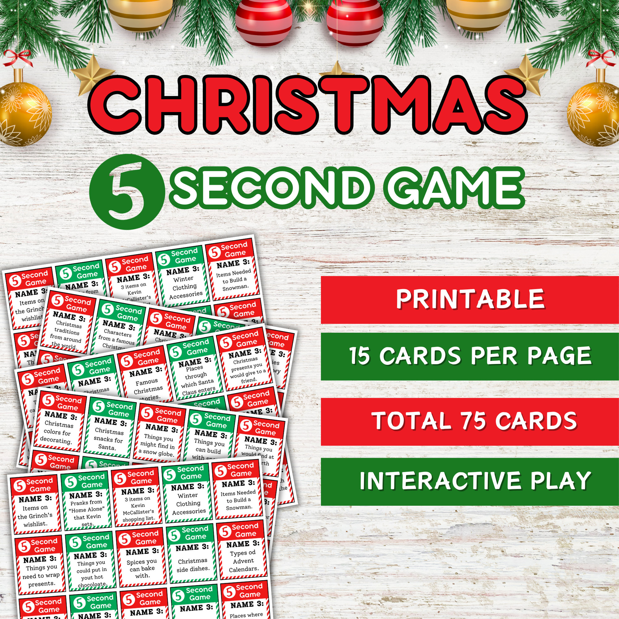 Christmas 5 Second Game | Printable Christmas Game | 5 Second Rule ...