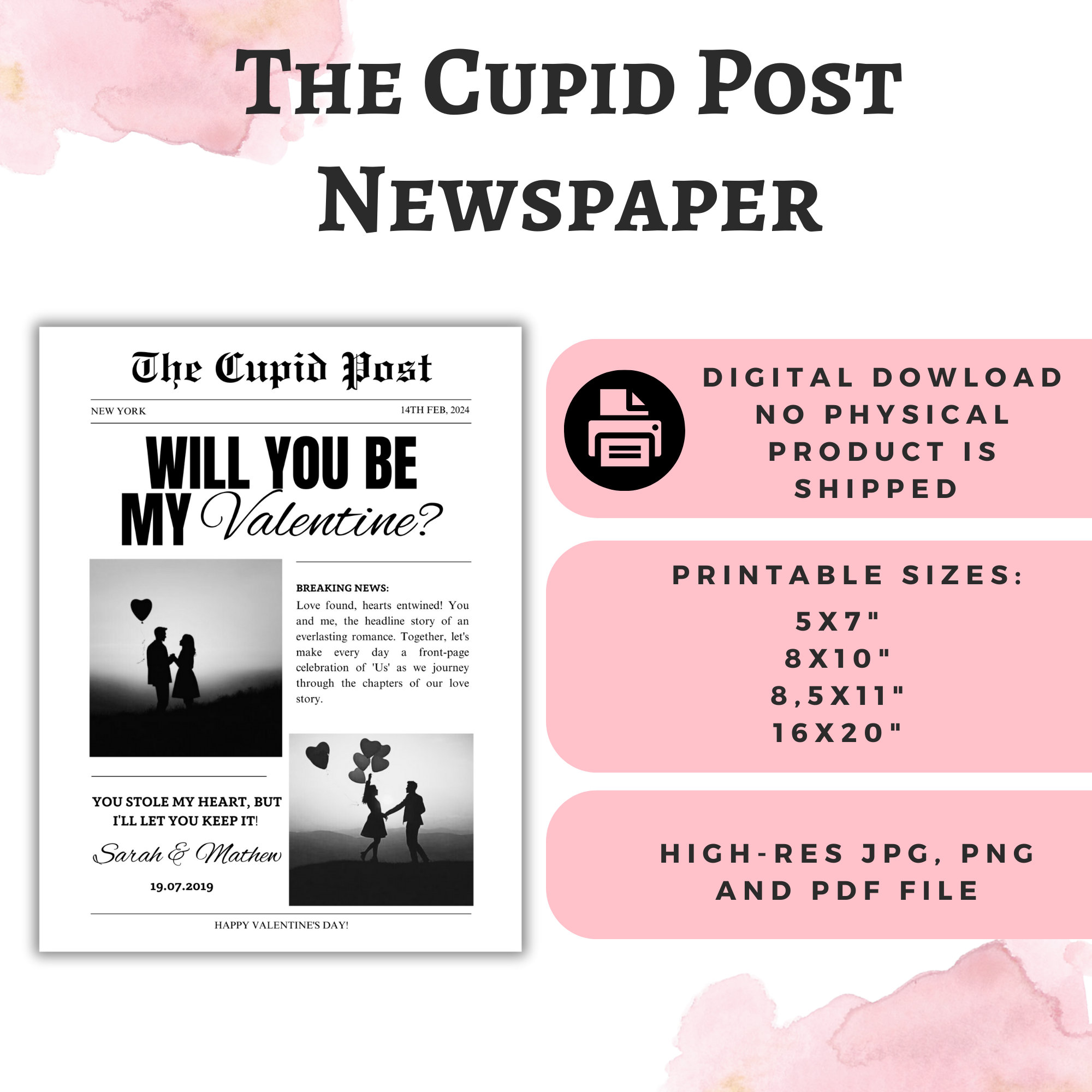 Personalised Valentines Cupid Post Newspaper Page | Will You Be My ...