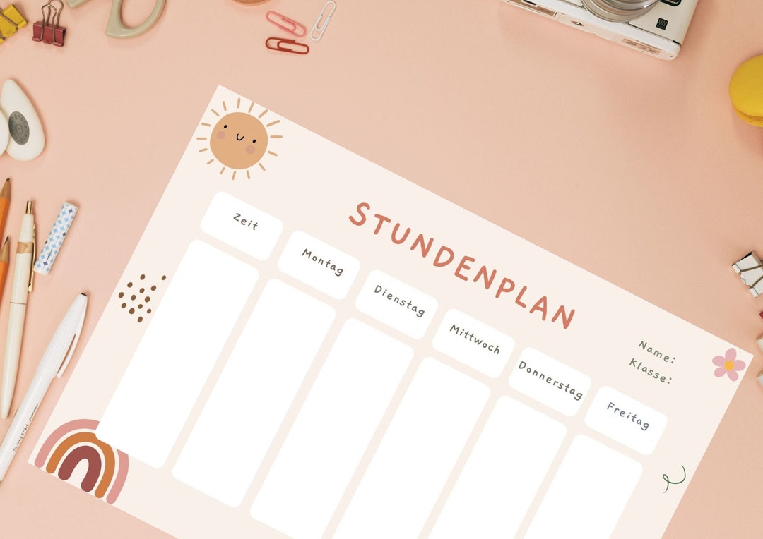 Printable Boho Timetable School Enrollment Gift School Planner Rainbow ...