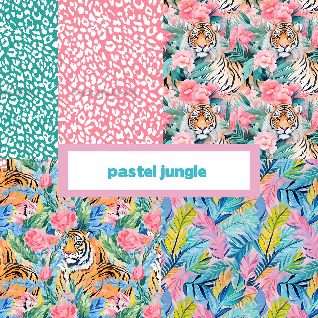 Jungle Floral Tiger Digital Paper Seamless 6 Patterns Personal ...