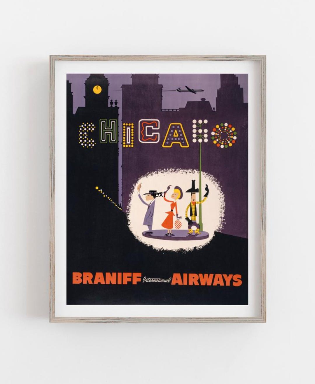 Chicago Vintage Travel Ad Illustration Art Print, Home Decor, Airline ...
