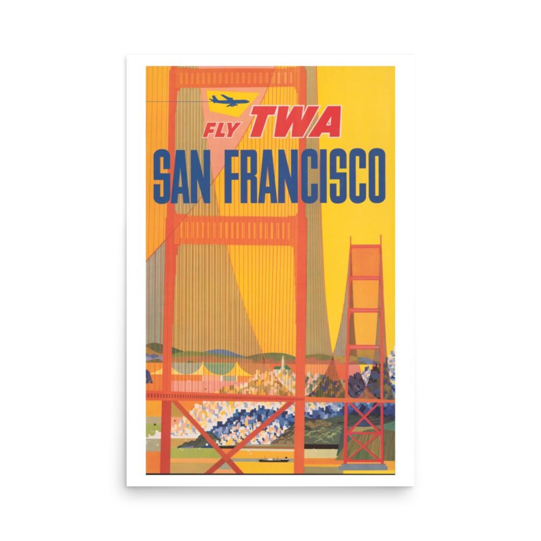 TWA San Francisco Vintage Travel Poster Illustration Art Print, Home ...