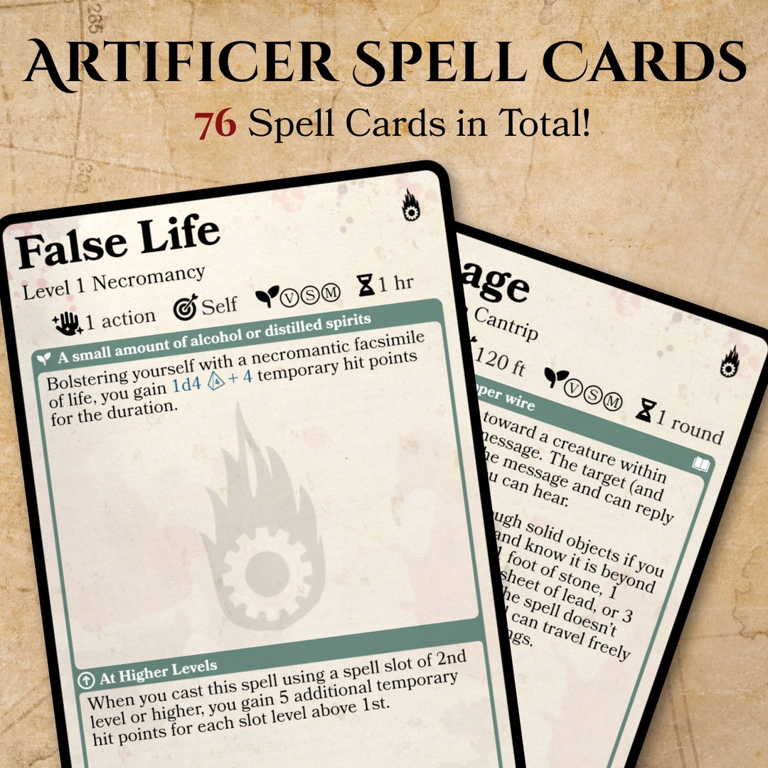 Artificer Dnd Spell Card Pack Digital Download D&D Spell Cards, Dnd ...