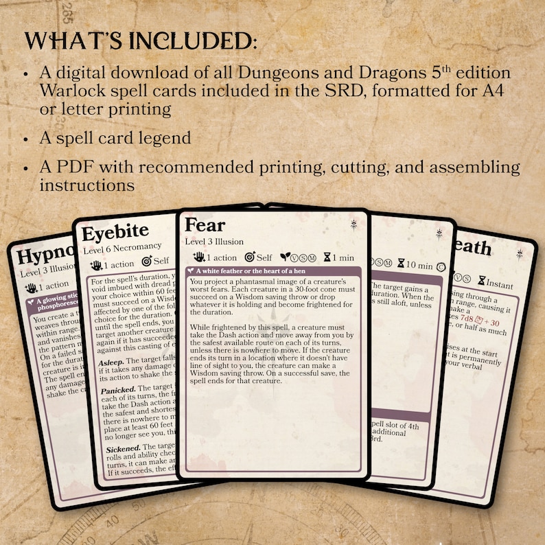 Dnd 5e Warlock Spell Card Pack - Digital Download | D&D Spell Cards ...