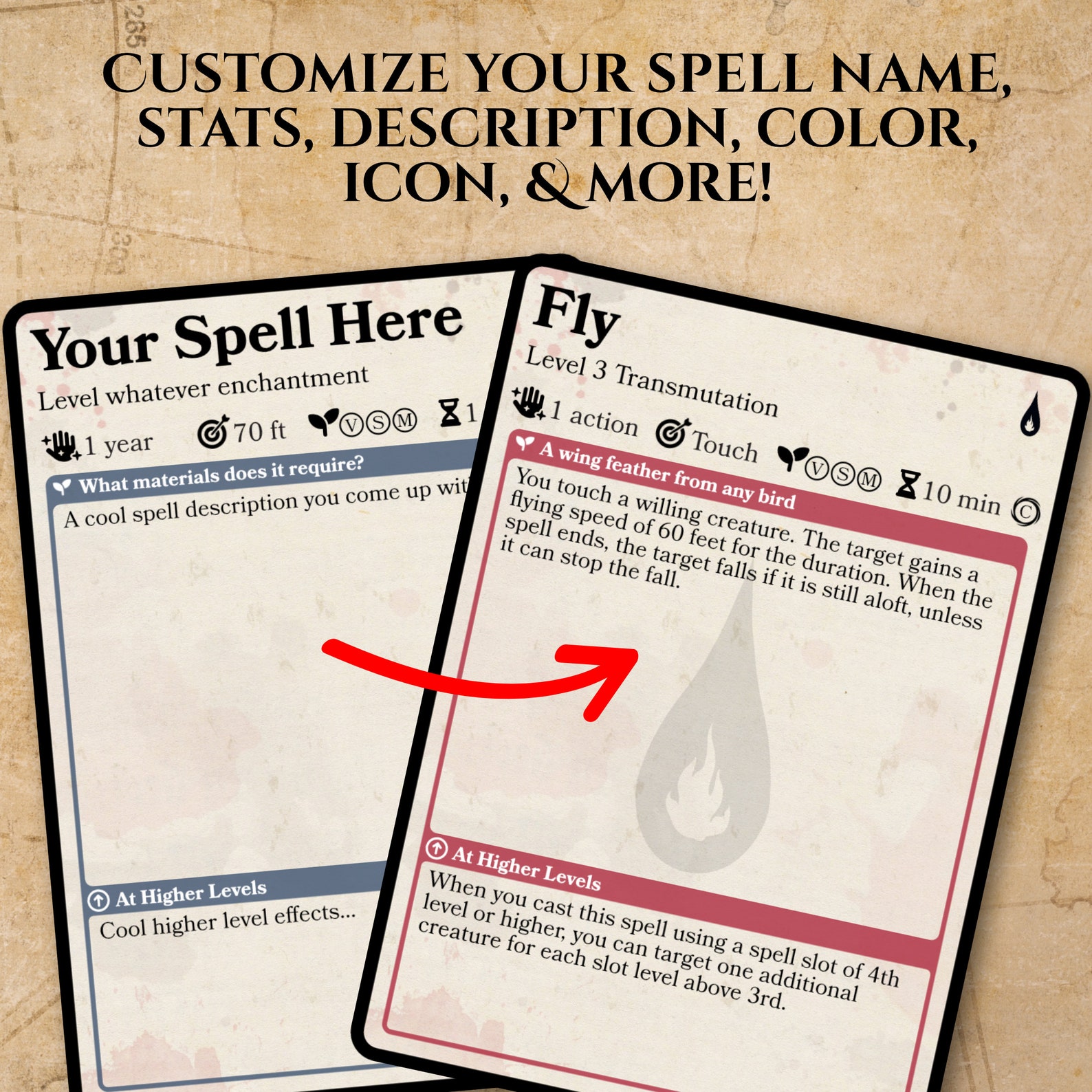 5 Custom Dnd Spell Cards Digital Download, 5 Card Pack D&D Spell Cards ...