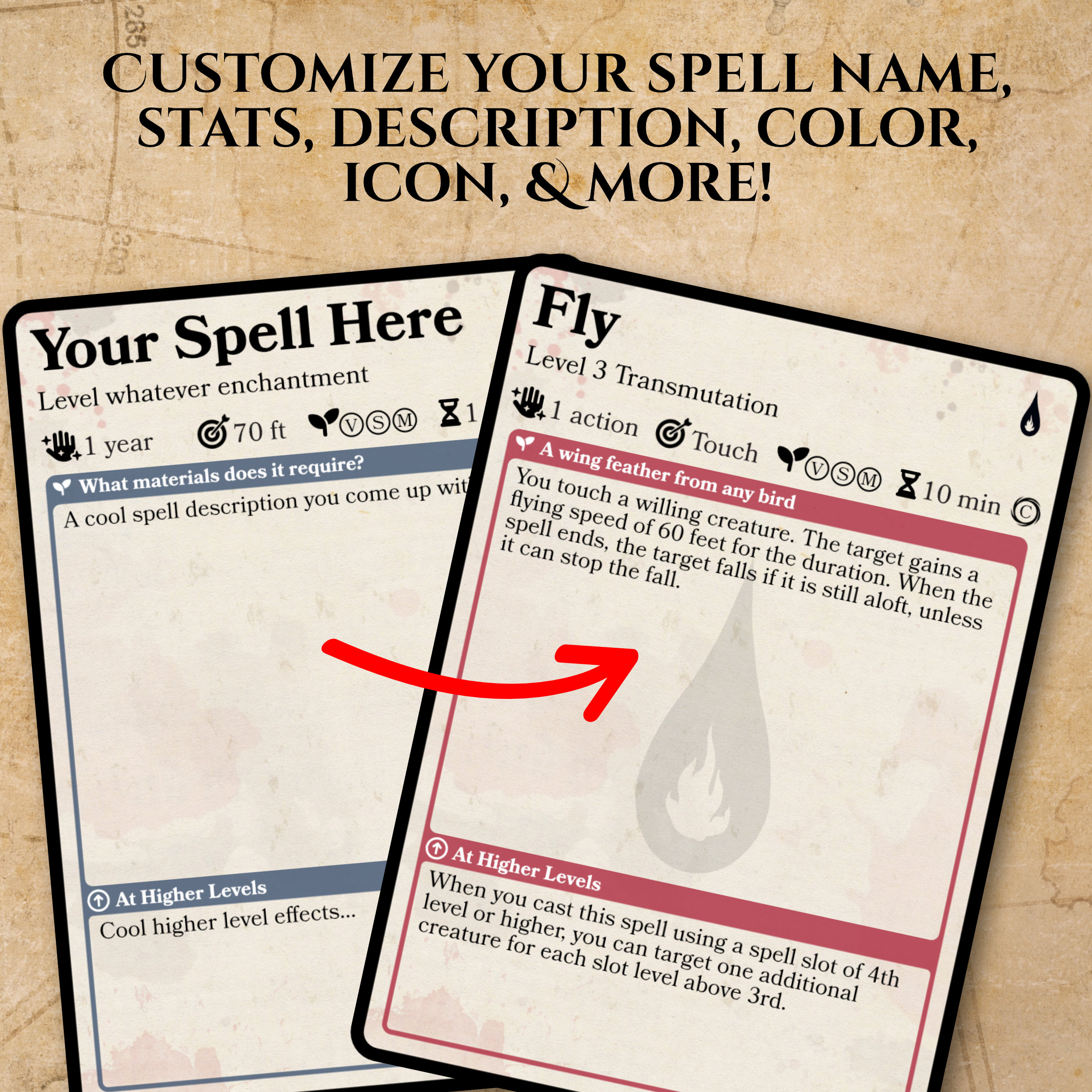 5 Custom Dnd Spell Cards Digital Download, 5 Card Pack D&D Spell Cards, Dnd Magic Spell Cards ...