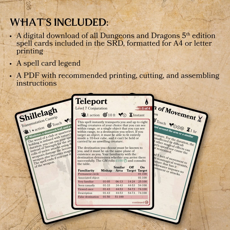 Dnd 5e Spell Card Bundle - Digital Download, All Classes! | D&D Spell Cards, Dnd Magic Spell ...