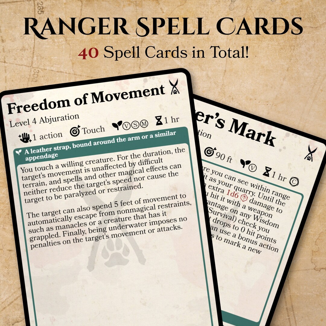 Ranger Dnd Spell Card Pack Digital Download D&D Spell Cards, Dnd Magic ...