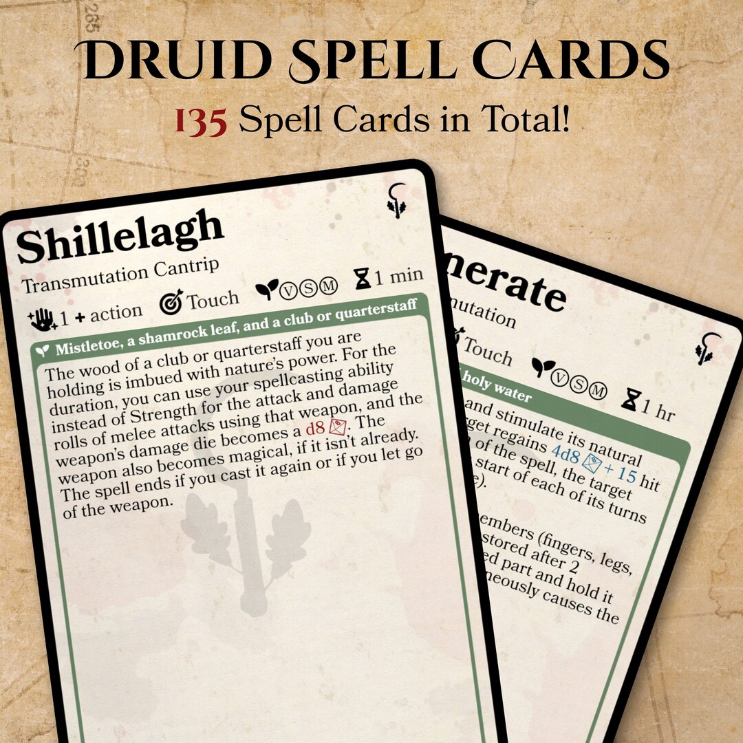 Dnd 5e Druid Spell Card Pack - Digital Download | D&D Spell Cards, Dnd ...