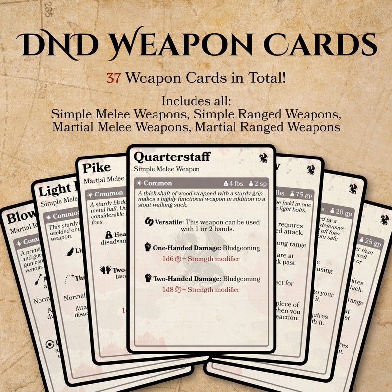 Dnd 5e Weapon Card Pack - Digital Download | D&D Weapon Cards, Dnd Item ...