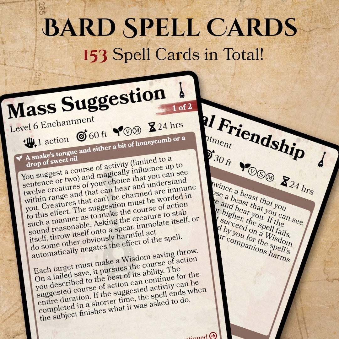 Bard Dnd Spell Card Pack Digital Download D&D Spell Cards, Dnd Magic ...