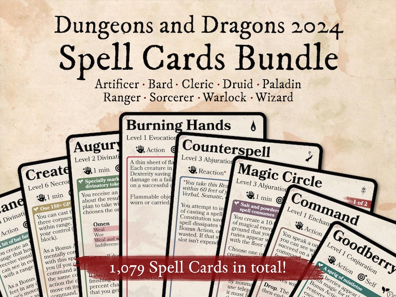 Dnd 2024 Spell Card Bundle - Digital Download, All Classes! // One Dnd, New D&D, Dnd, 5.5e ...