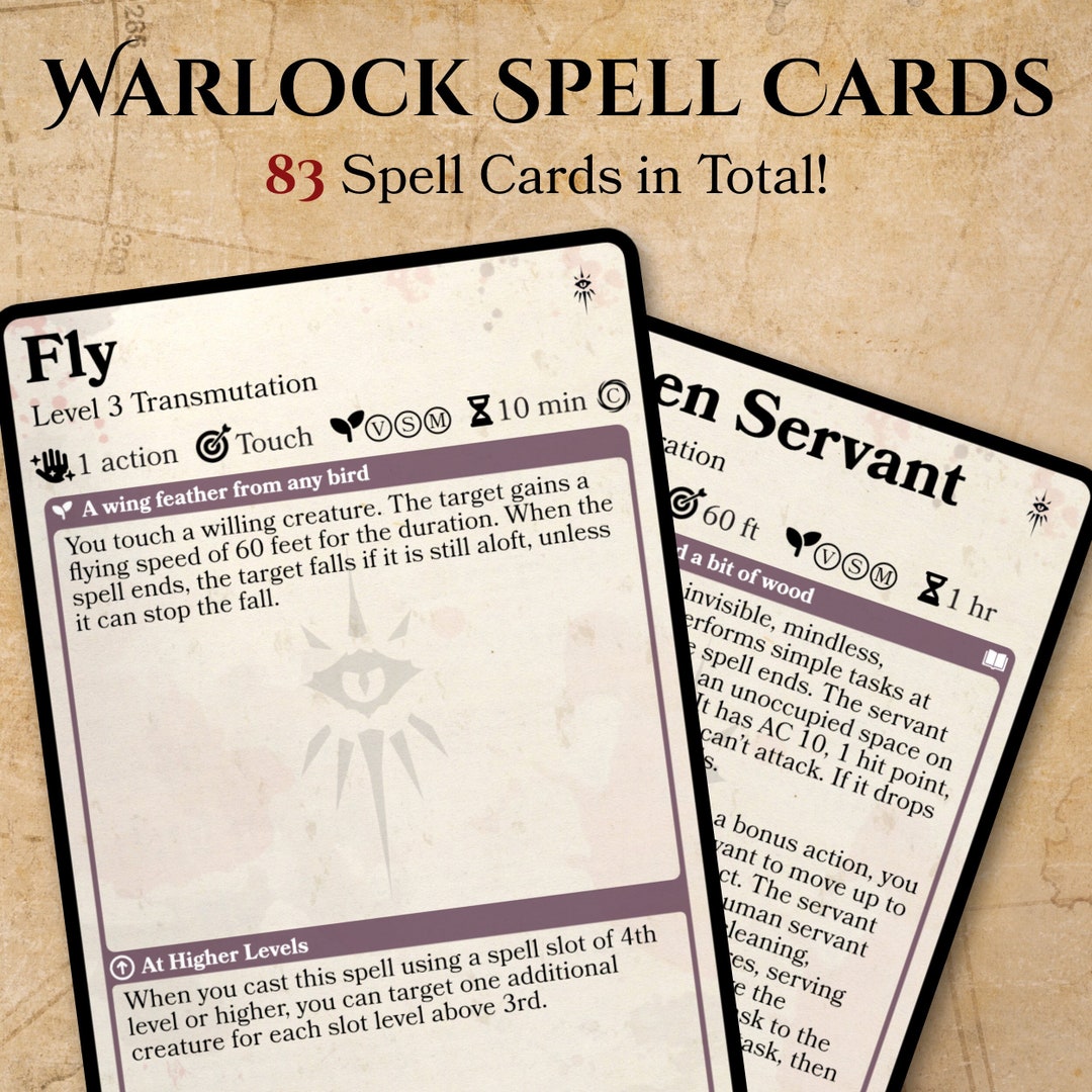 Warlock Dnd Spell Card Pack Digital Download D&D Spell Cards, Dnd Magic ...