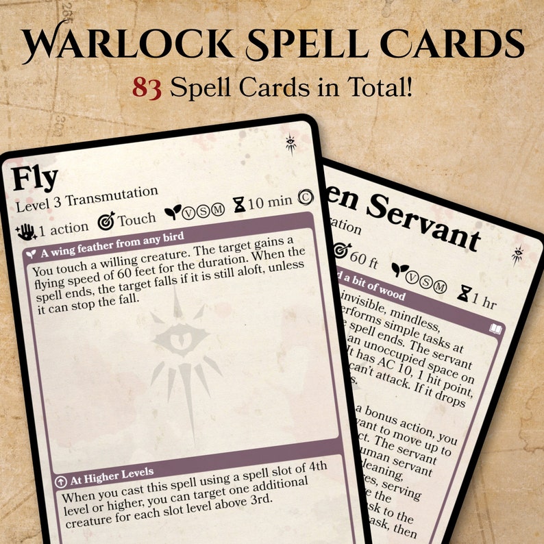 Dnd 5e Warlock Spell Card Pack - Digital Download | D&D Spell Cards ...