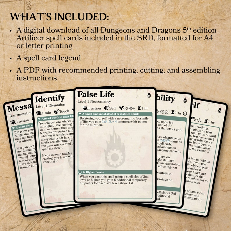 Artificer Dnd Spell Card Pack Digital Download D&D Spell Cards, Dnd Magic Spell Cards, Dnd ...