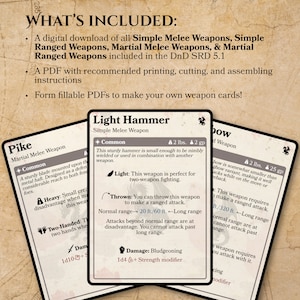 Dnd 5e Weapon Card Pack - Digital Download | D&D Weapon Cards, Dnd Item ...