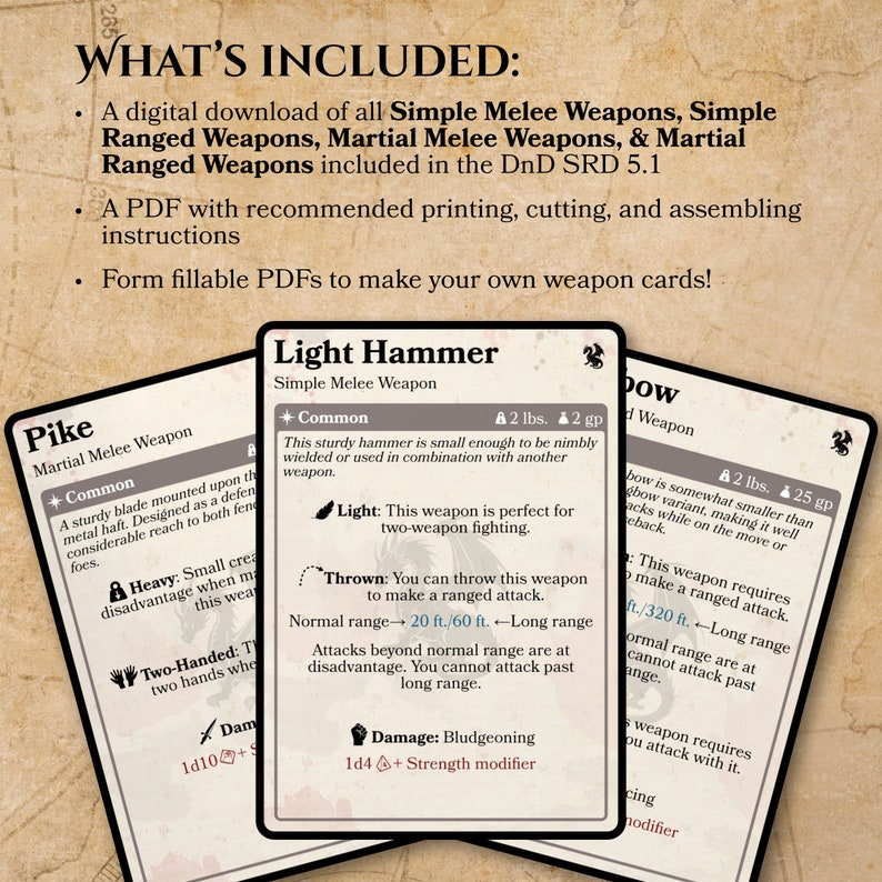 Dnd 5e Weapon Card Pack - Digital Download | D&D Weapon Cards, Dnd Item ...